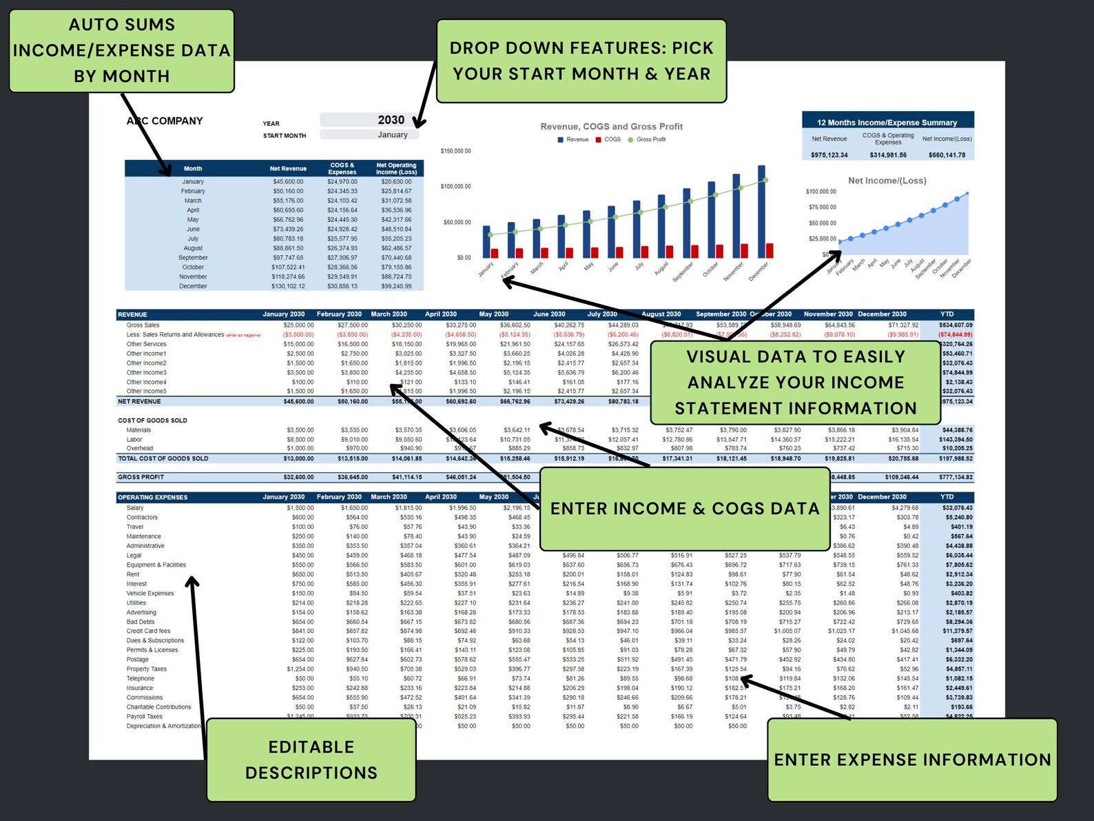 Profit and Loss Dashboard: Income Expense Analysis Template - Etsy