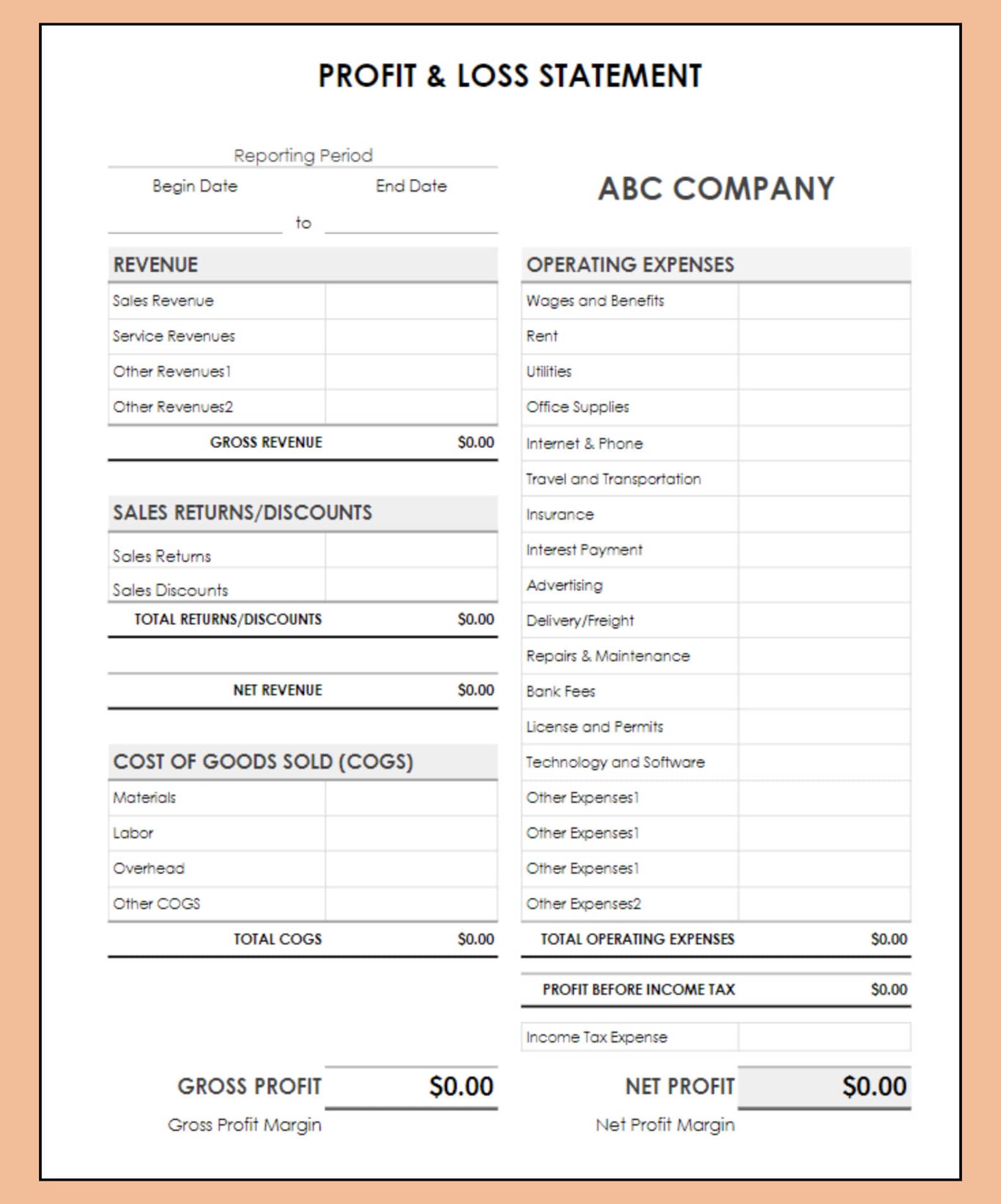 Profit and Loss Statement, Profit and Expense, Income Statement ...