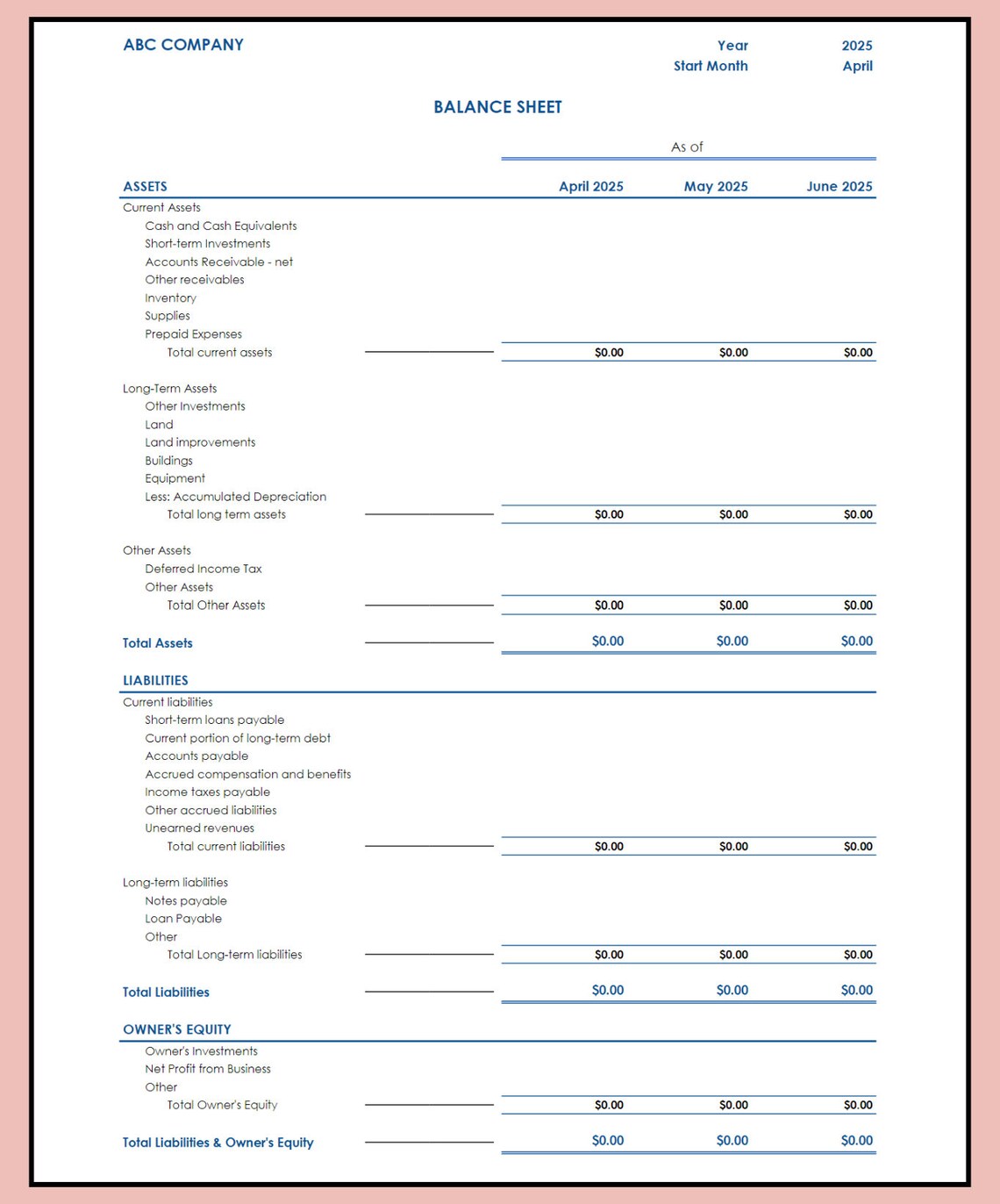 Balance Sheet Template, Quarterly Balance Sheet, Quarterly Balance ...