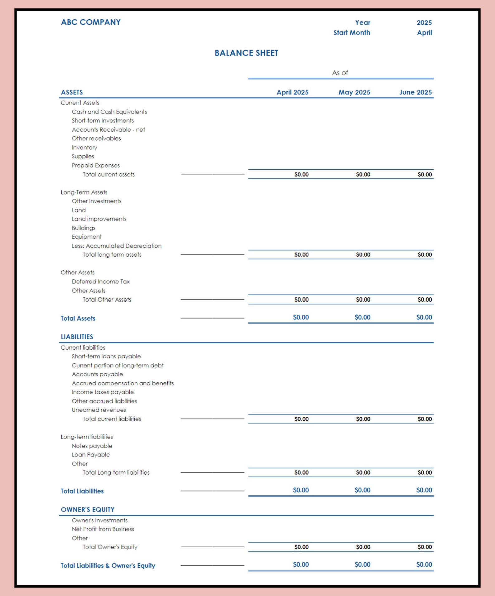 Balance Sheet Template, Quarterly Balance Sheet, Quarterly Balance ...