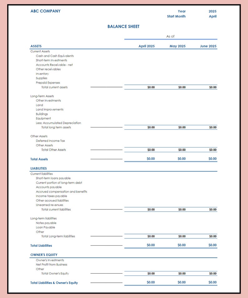 Balance Sheet Template, Quarterly Balance Sheet, Quarterly Balance ...