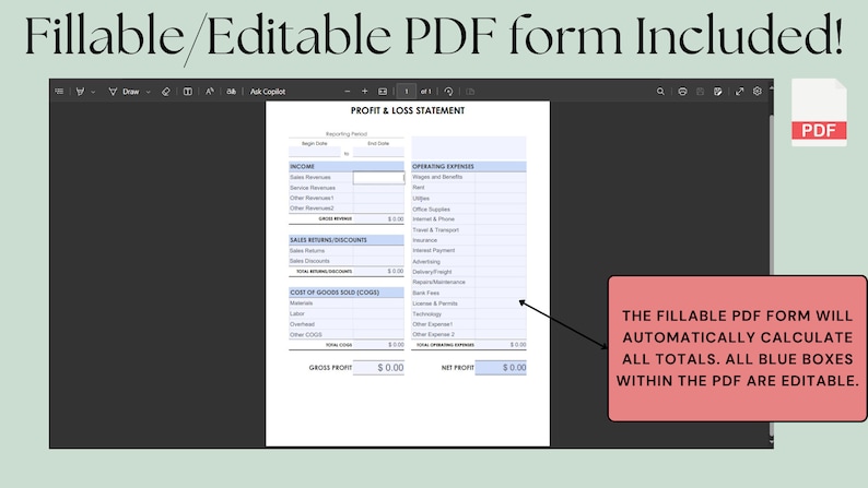 Profit and Loss Statement Template | Simple Income & Expense Sheet - Etsy