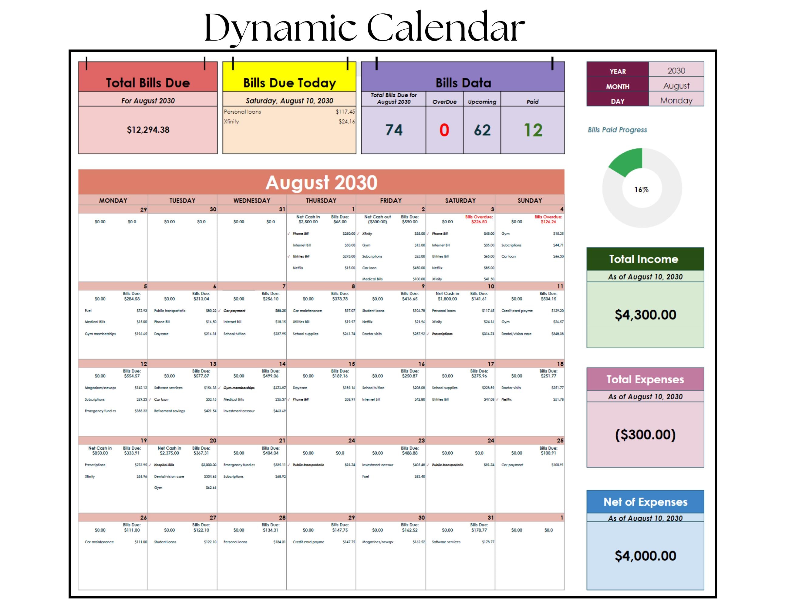 Cashflow Calendar, Bill Tracker, Smart Calendar, Monthly Bill Planner ...