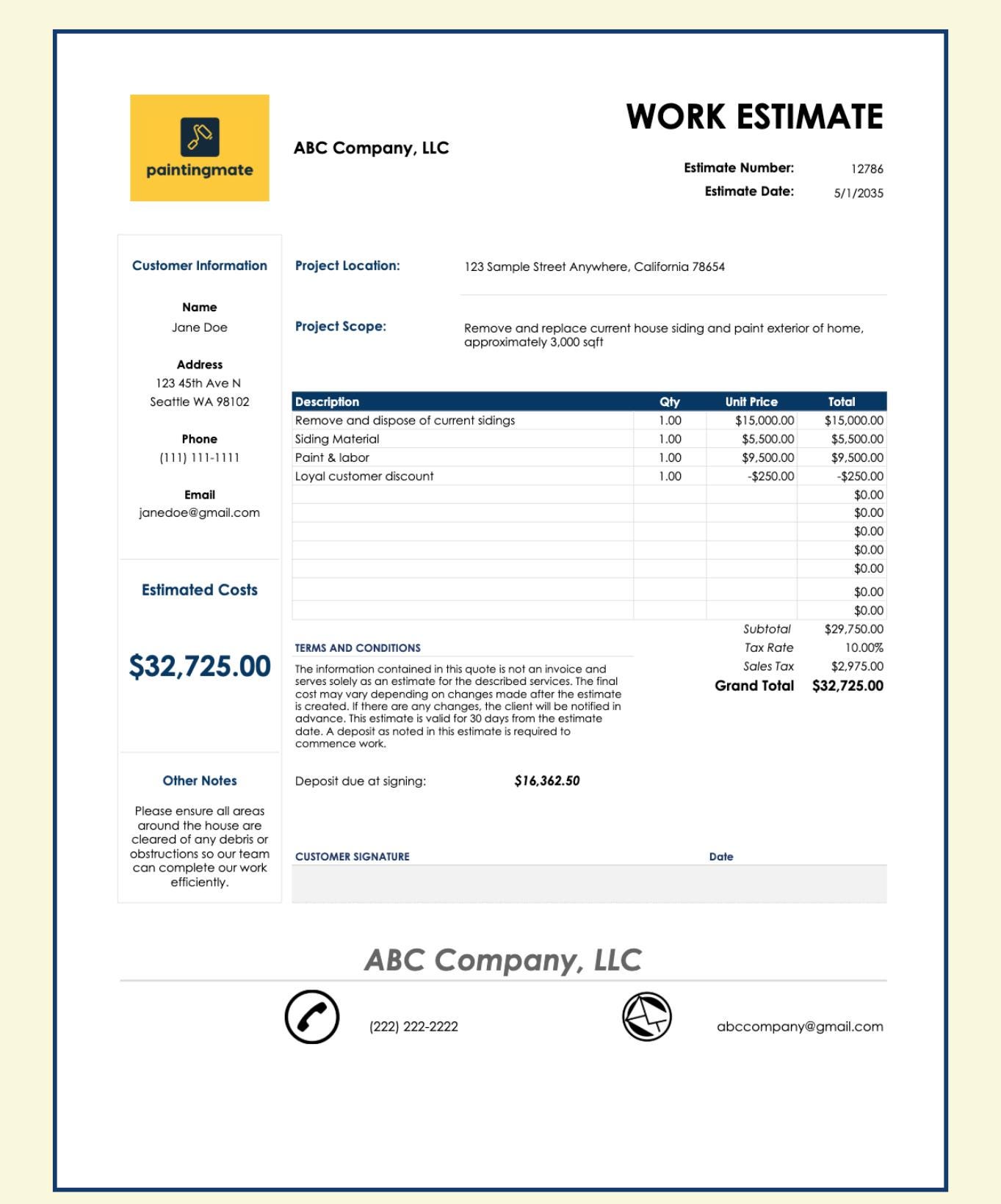 Construction Estimate Template: General Contractor Bid, Proposal - Etsy