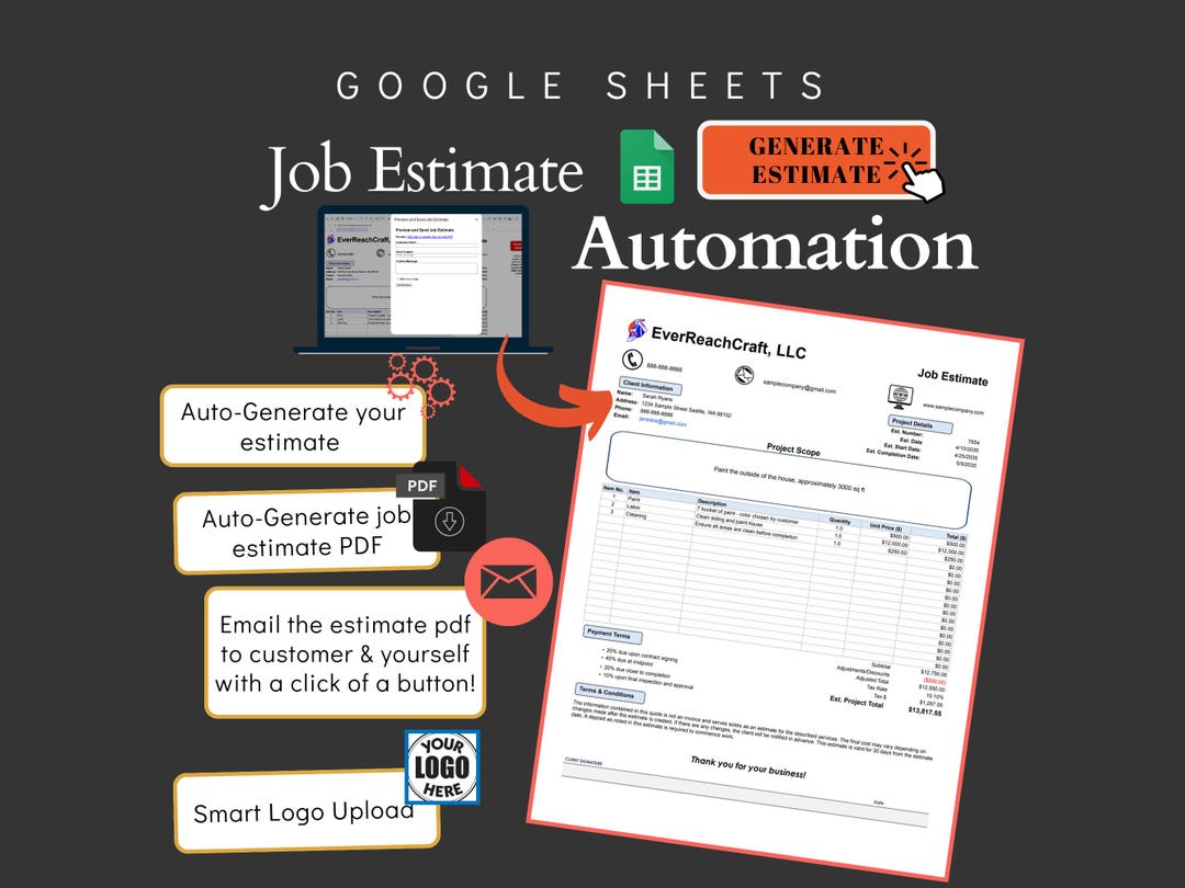 Automated Job Estimate Template, Create PDF & Email Quotes, Contractors ...