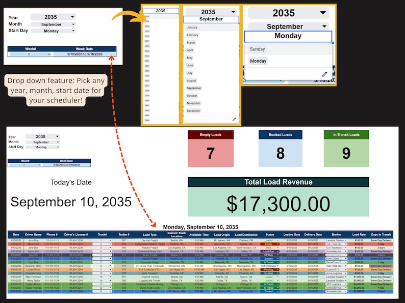 Truck Load Delivery Planner | Scheduling Spreadsheet for Trucking - Etsy