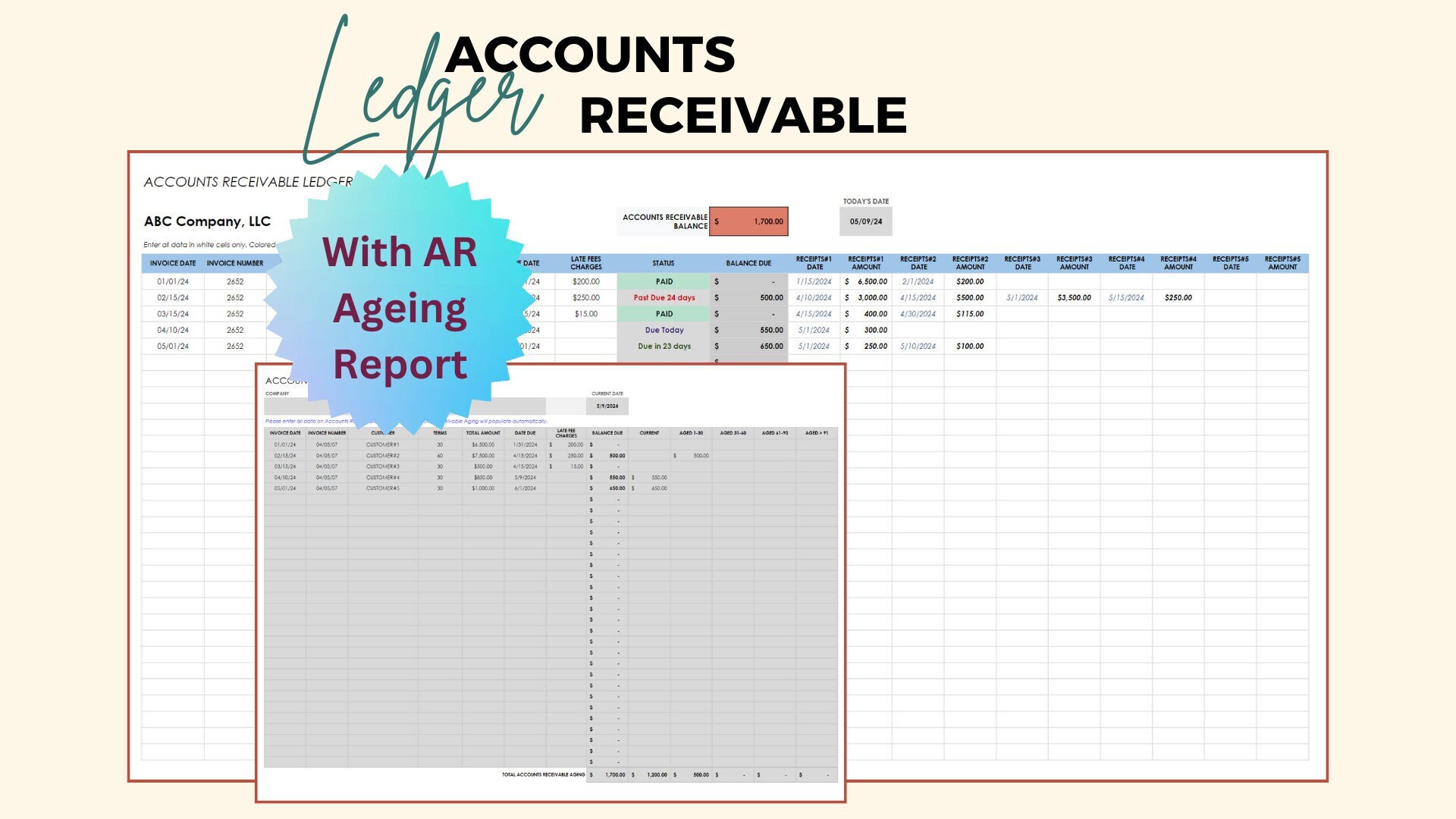 Accounts Receivable Template, Accounts Receivable, AR Aging, Balance ...