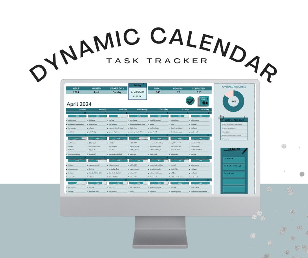 Dynamic Monthly Calendar, Excel Template, Task Planner Spreadsheet ... Dynamic Monthly Calendar, Excel Template, Task Planner Spreadsheet ...