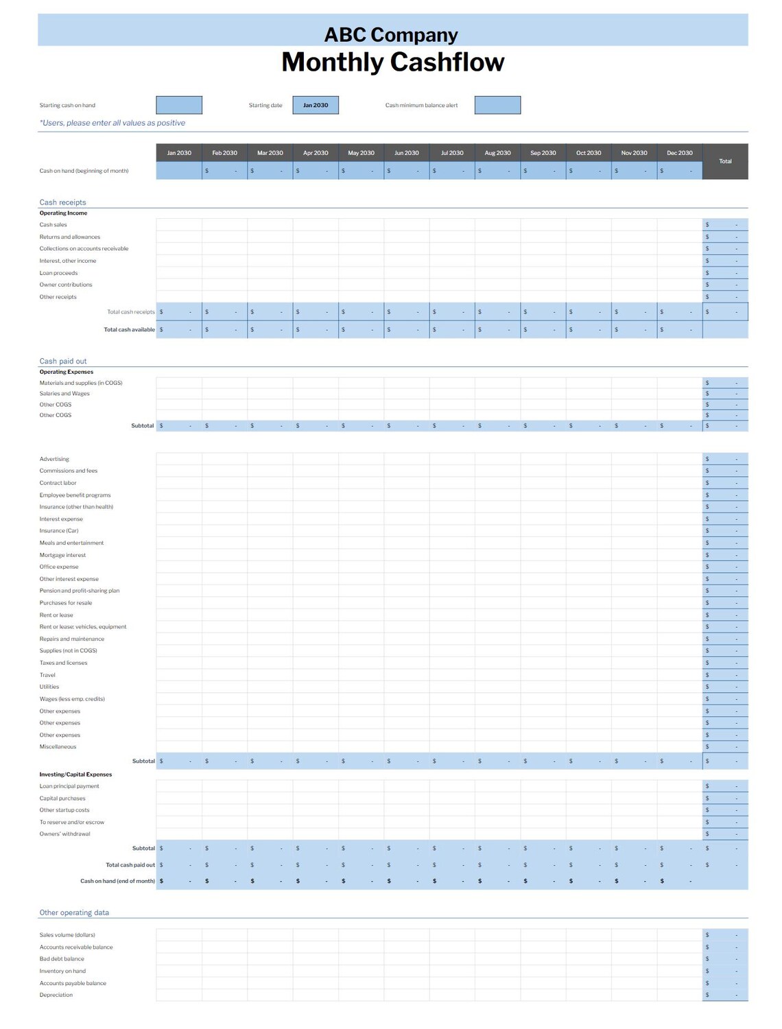 Small Business Cash Flow Template: Monthly Cashflow Statement (google ...
