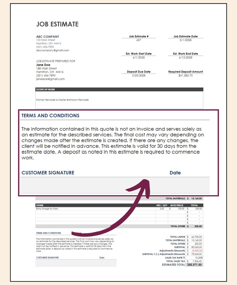 Job Estimate Template, Bid Template, Construction Proposal, Scope of ...