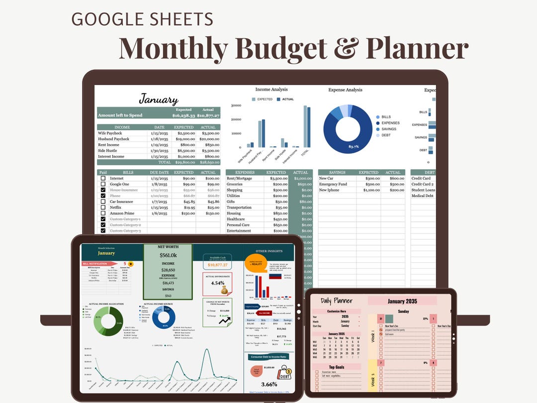 Personal Cashflow Dashboard, Net Worth, Monthly Personal Tracker and ...