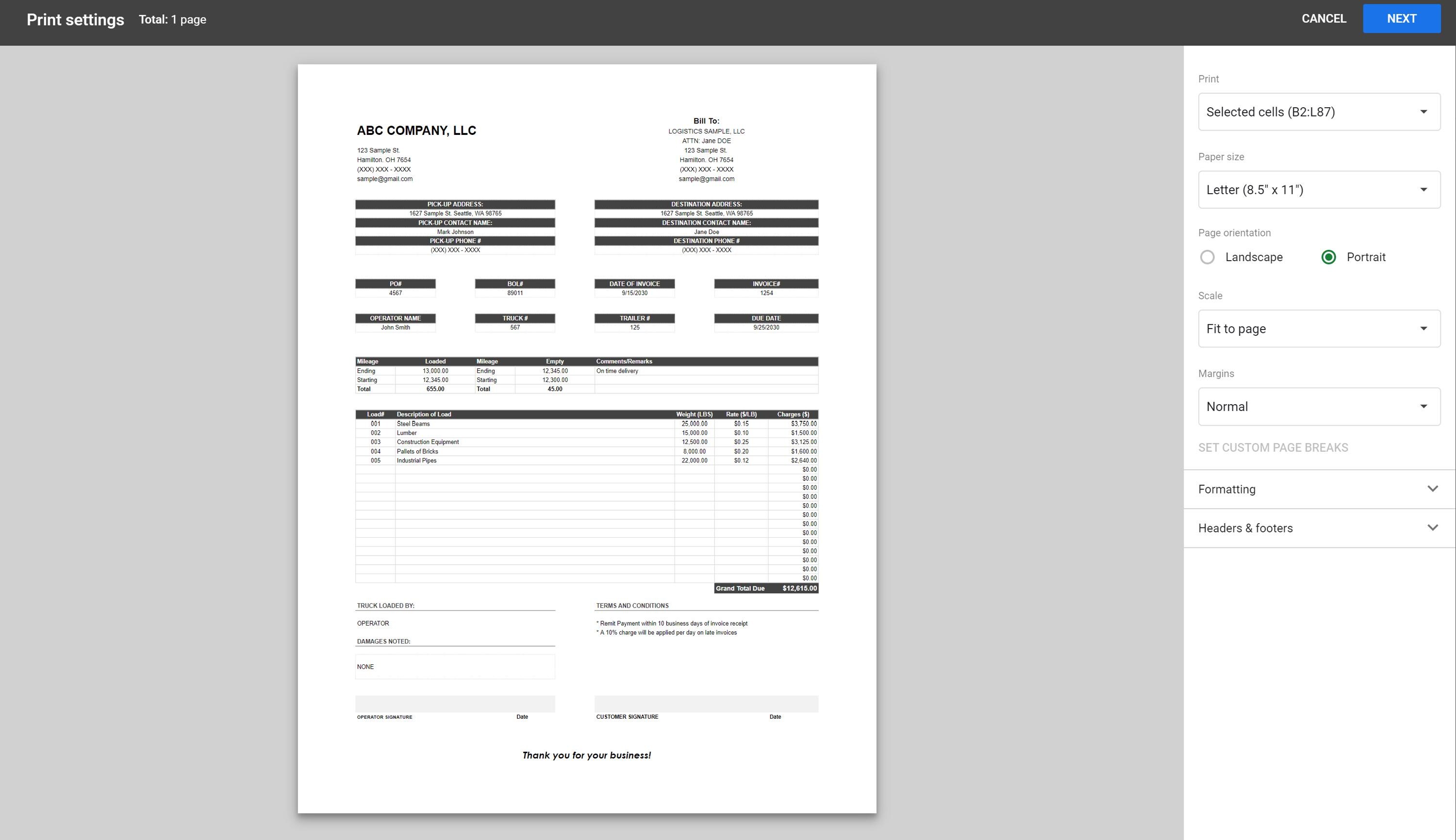 Trucking Invoice Template: Freight, Shipping, Delivery - Etsy