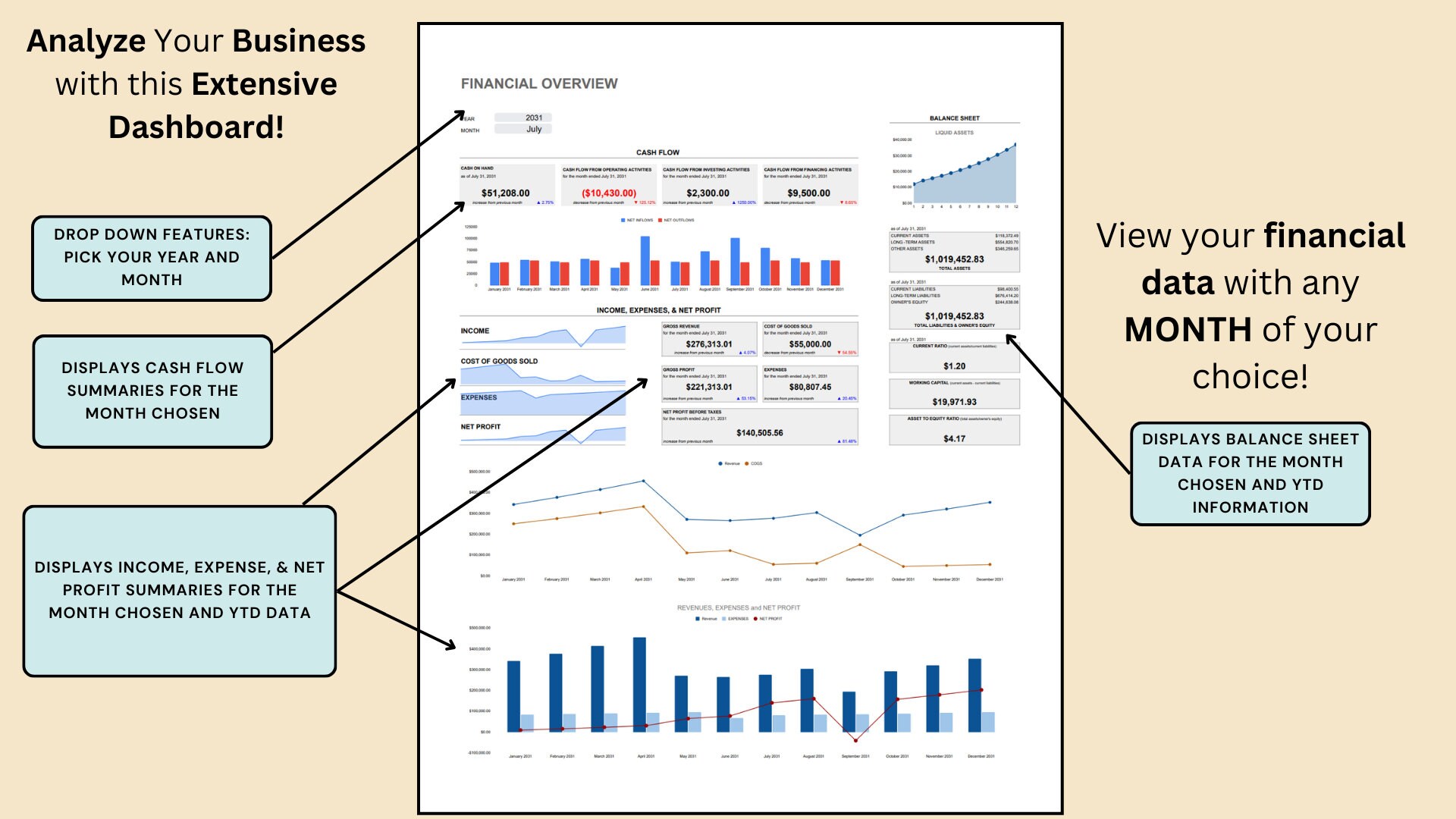 Financial Dashboard: Balance Sheet, Income & Cashflow Statement for ...