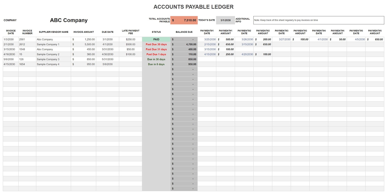 Accounts Payable Template: Small Business Vendor Payment Ledger - Etsy
