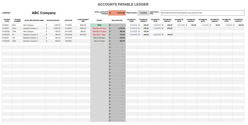 Accounts Payable Template: Small Business Vendor Payment Ledger - Etsy