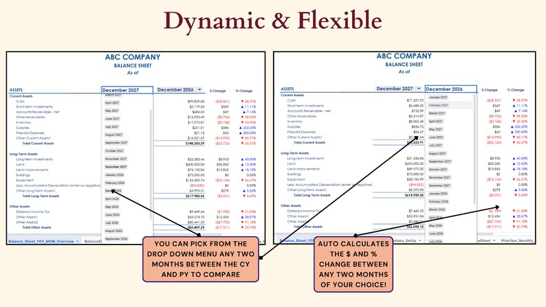 Balance Sheet Template, Monthly Balance Sheet Comparison, Month Over ...