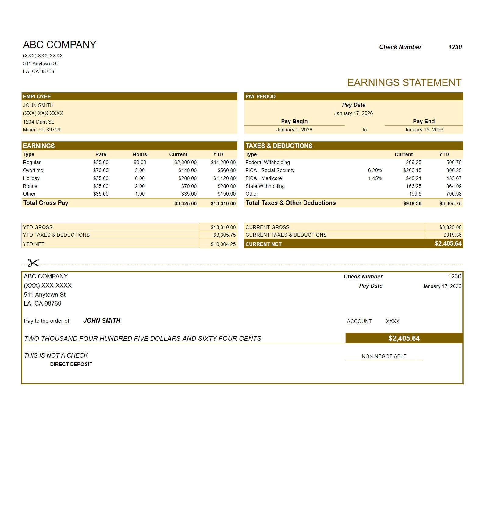 Paystub Template, Earnings Statement, Paystub Excel & Google Sheets ...