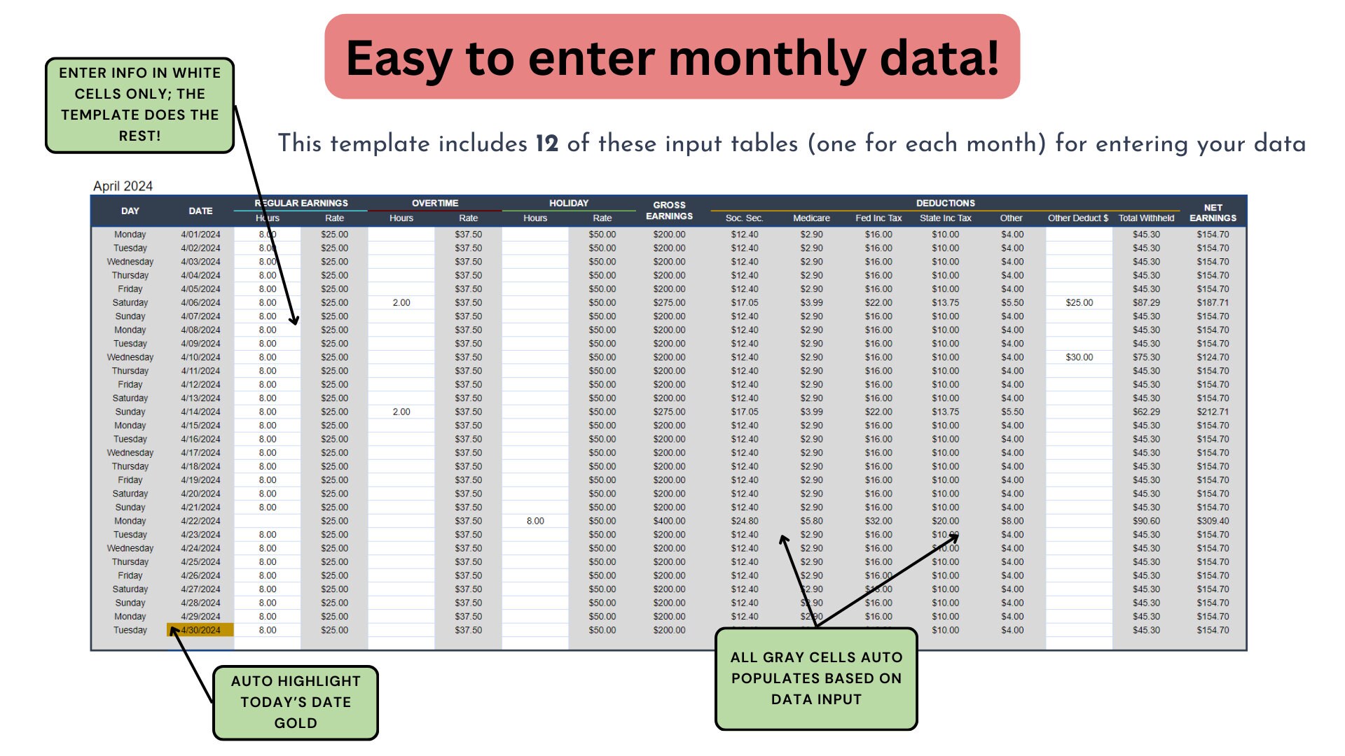 Payroll Register, Payslip, Pay Stub Generator, Pay Stub YTD Earnings ...