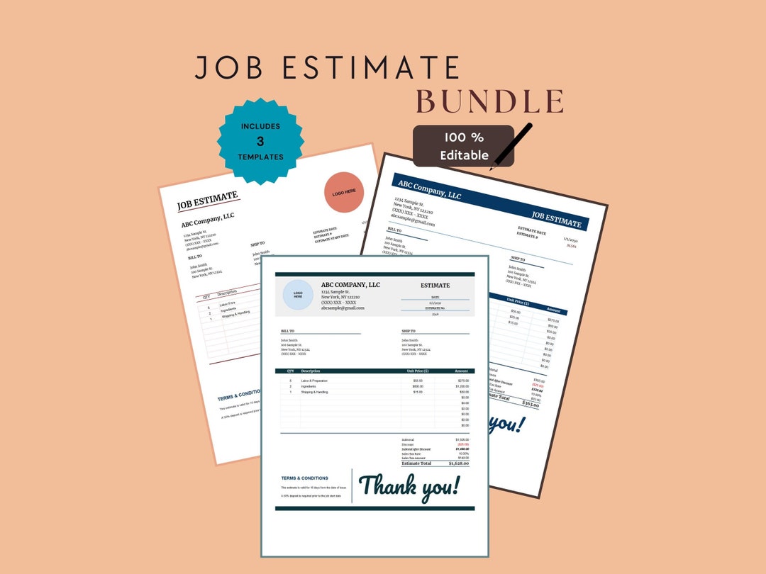 Job Estimate Bundle, Simple Bid Template, Job Proposal, Construction ...