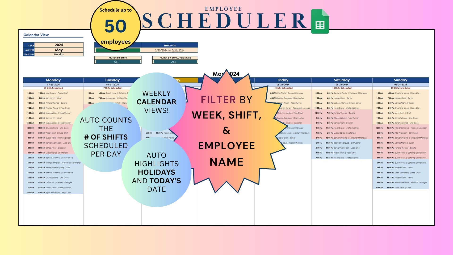 Employee Scheduling Tool, Staff Schedule Template, Employee Shift ...