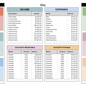 Monthly Bookkeeping Overview, Accounting Spreadsheet, Income Statement ...