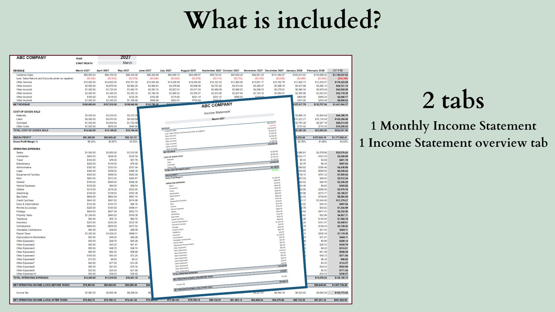 Monthly Income Statement Template: Printable P&L Report - Etsy