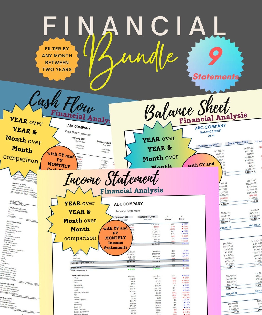 Financial Statement Bundle: Income, Balance, Cashflow (google Sheets ...