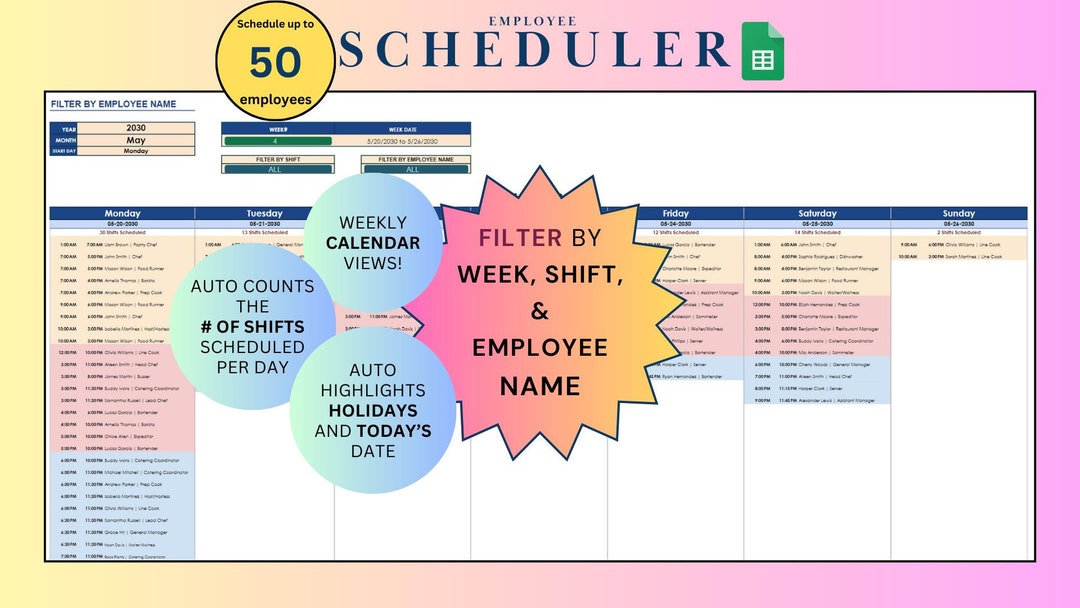 Employee Scheduling Tool: Staff Schedule Template for Google Sheets - Etsy