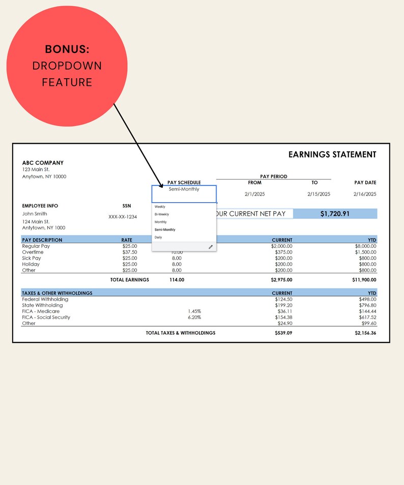 Paystub Template: Earnings Statement, Payroll, Before and After Tax - Etsy