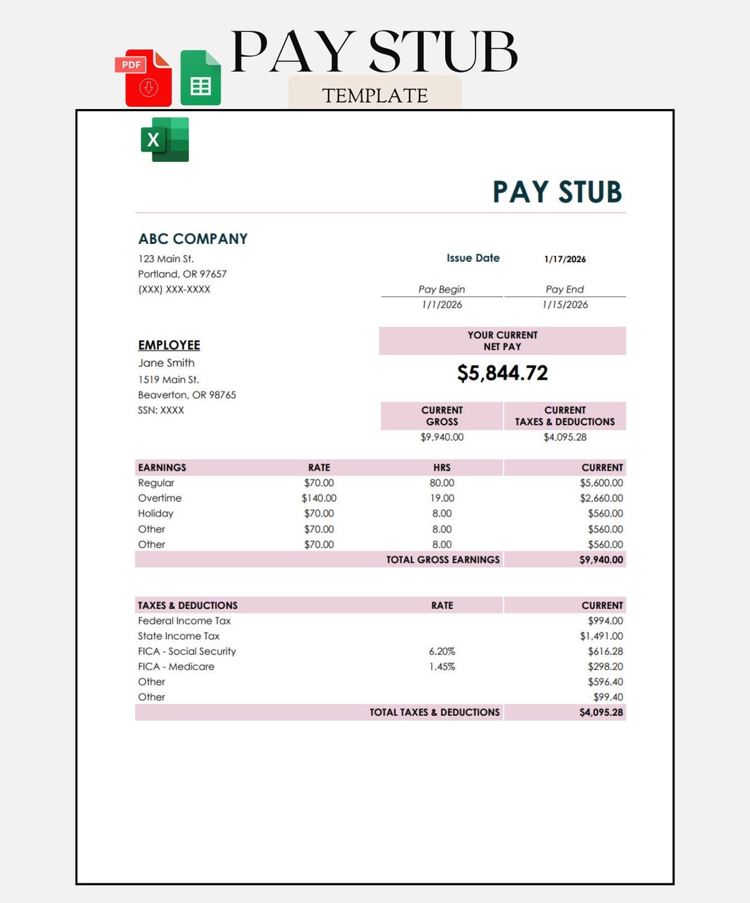 Paystub Template, Earnings Statement, Business Paystub, Editable ...