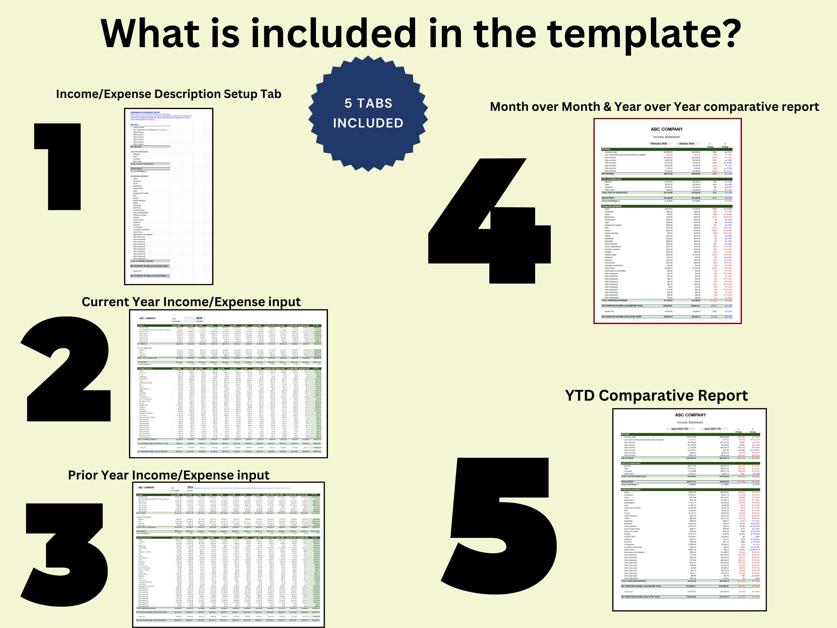 Comparative Income & Expense Spreadsheet | Profit and Loss, YTD and ...