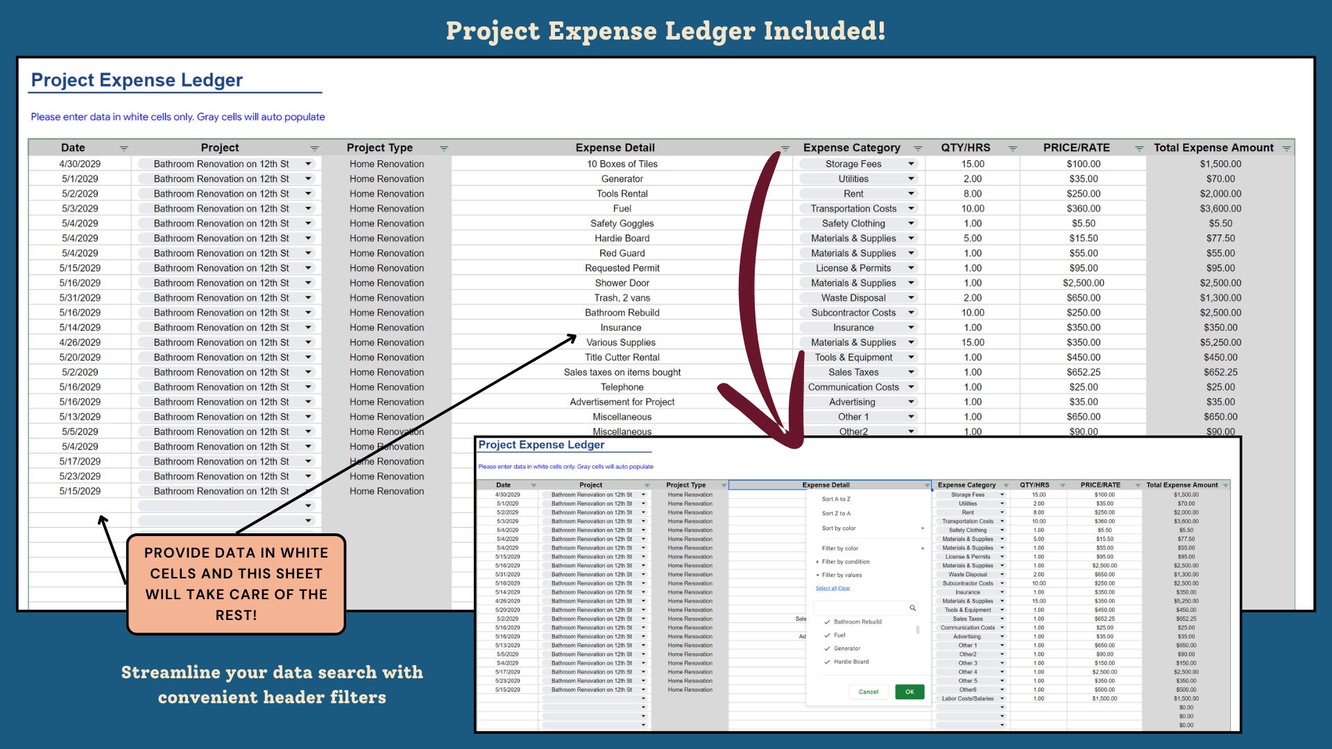 Project Cost Tracker, Project Management, Project Profit and Expense ...