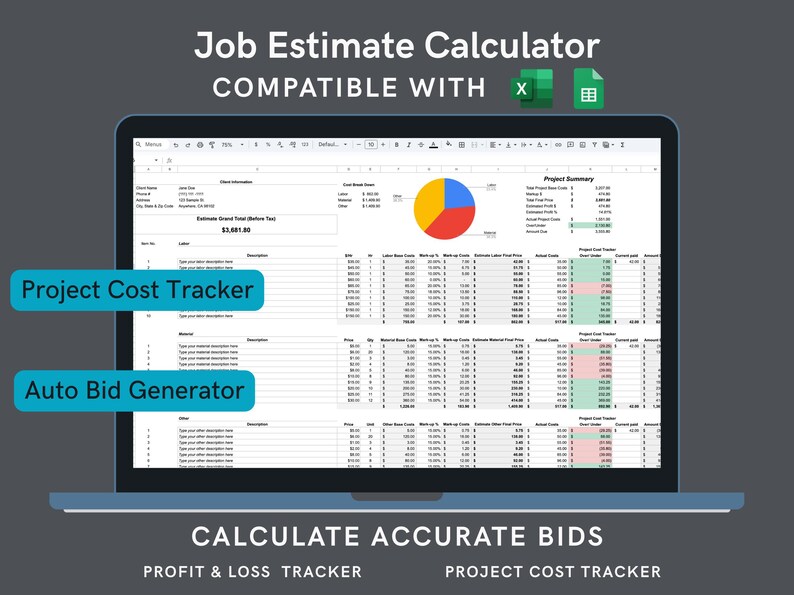 Construction Estimate Calculator, Job Estimate Calculator, Bid ...