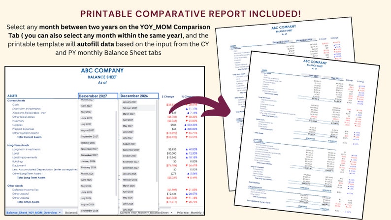 Balance Sheet Template, Monthly Balance Sheet Comparison, Month Over ...