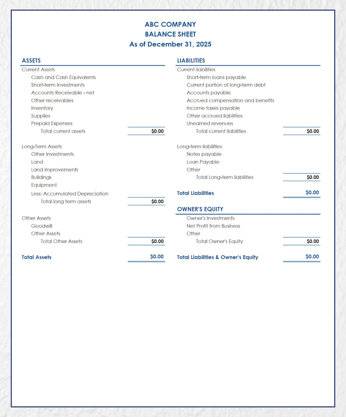 Small Business Balance Sheet Template (excel & Google Sheets) - Etsy