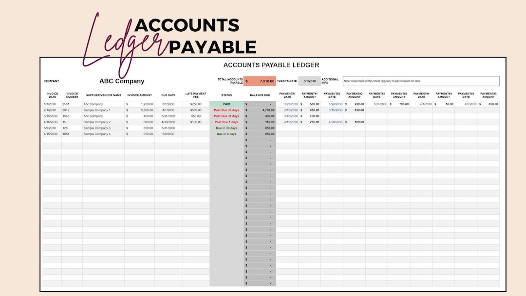 Accounts Payable Template: Small Business Vendor Payment Ledger - Etsy