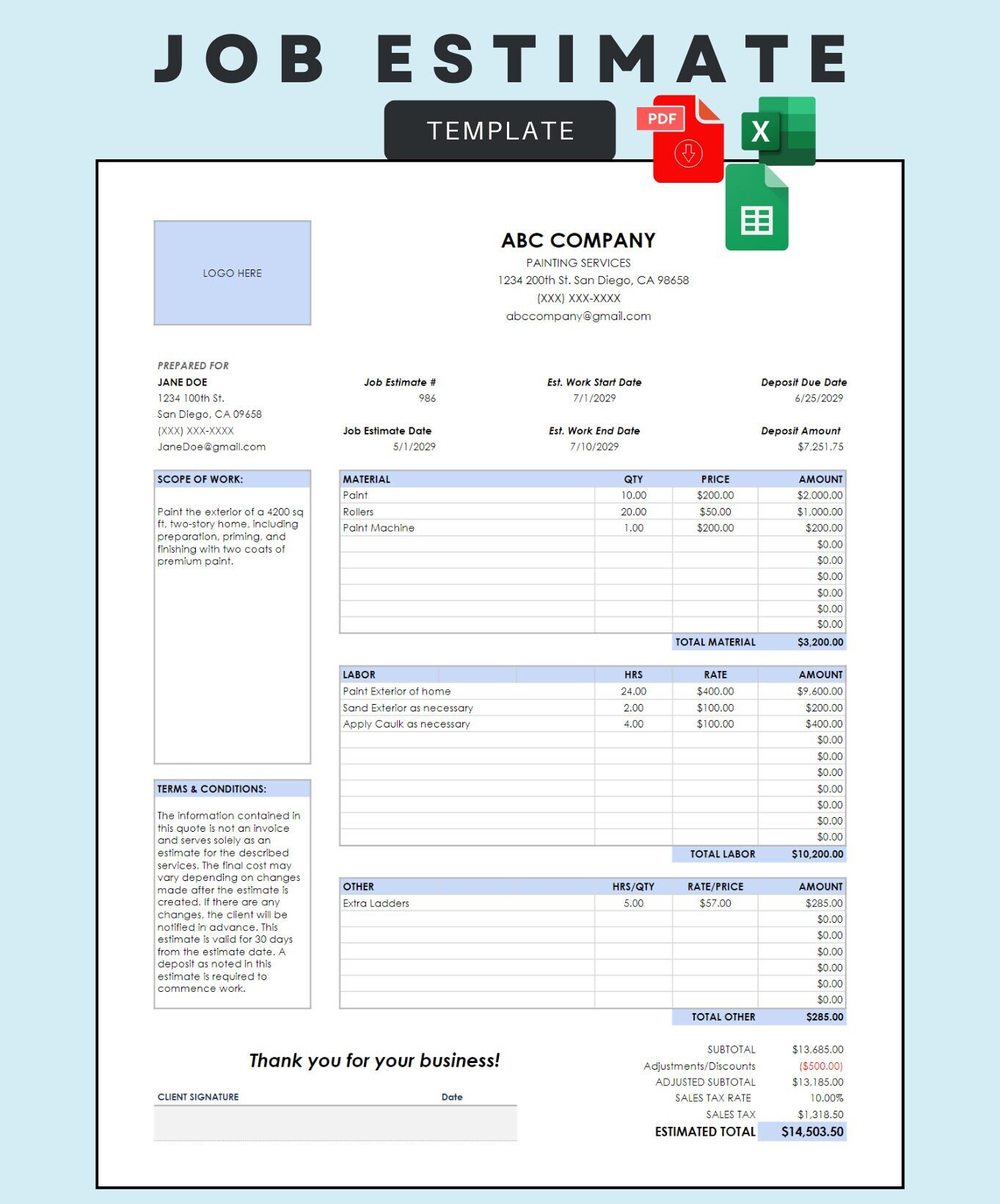 Job Estimate Template: Contractor Proposal, Editable PDF - Etsy