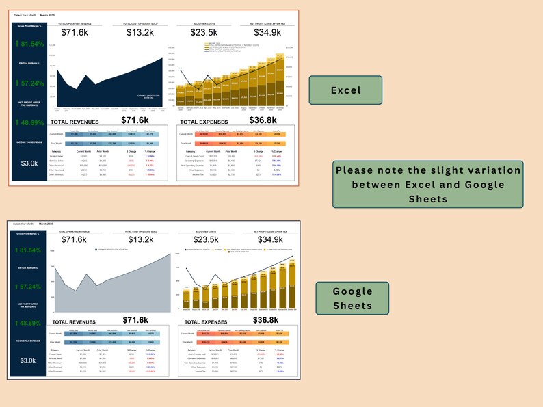 Monthly Profit and Loss Dashboard: Income Statement Analysis - Etsy