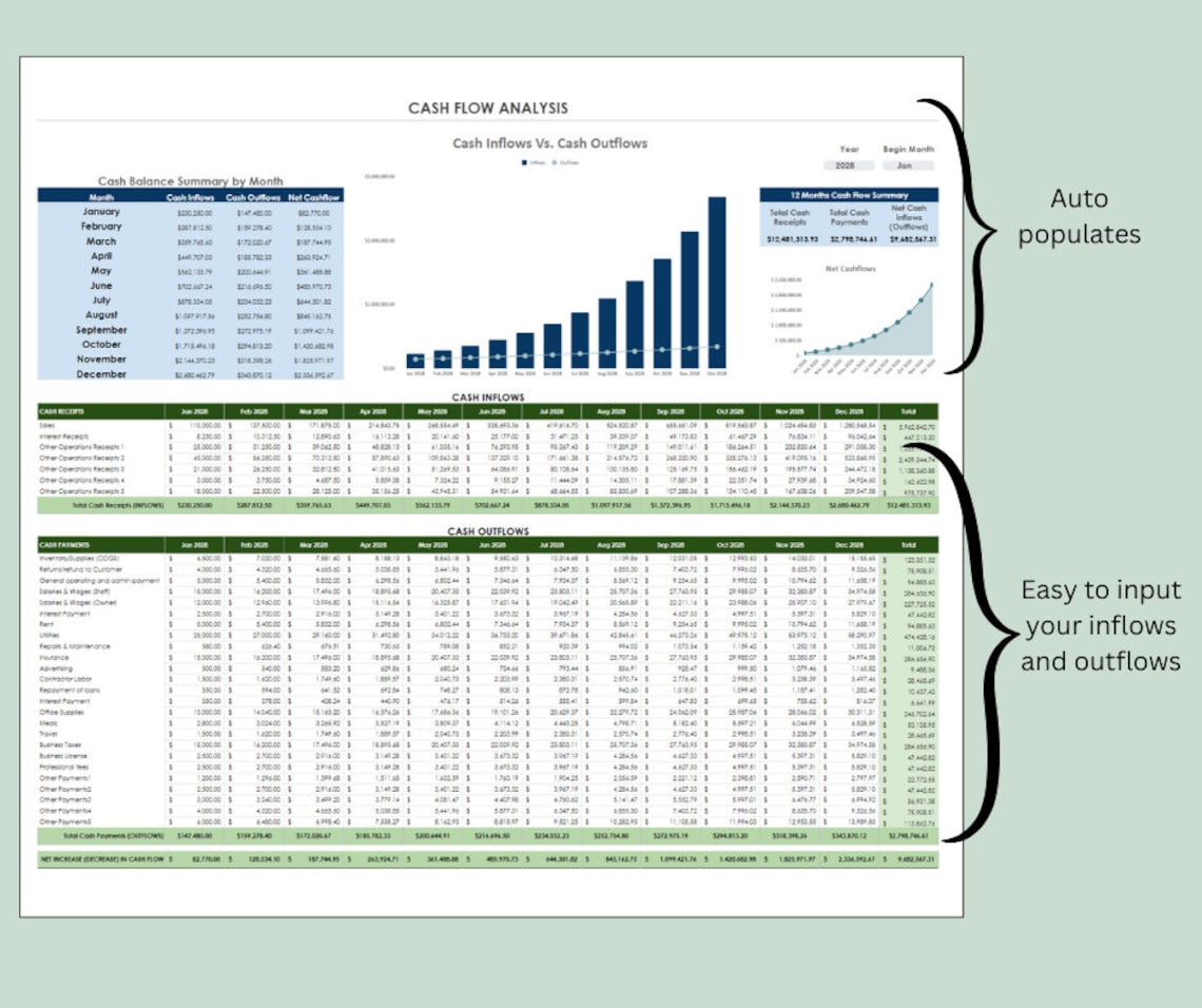 12-month Cash Flow Template: Small Business Cashflow Projection - Etsy
