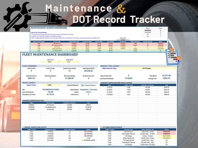 Fleet Maintenance Spreadsheet and DOT Record Tracker | Owner Operator ...