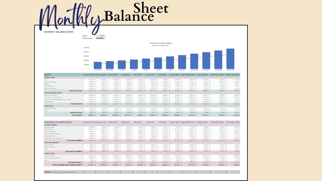 Editable Balance Sheet, Balance Sheet Template, Monthly Balance Sheet ...