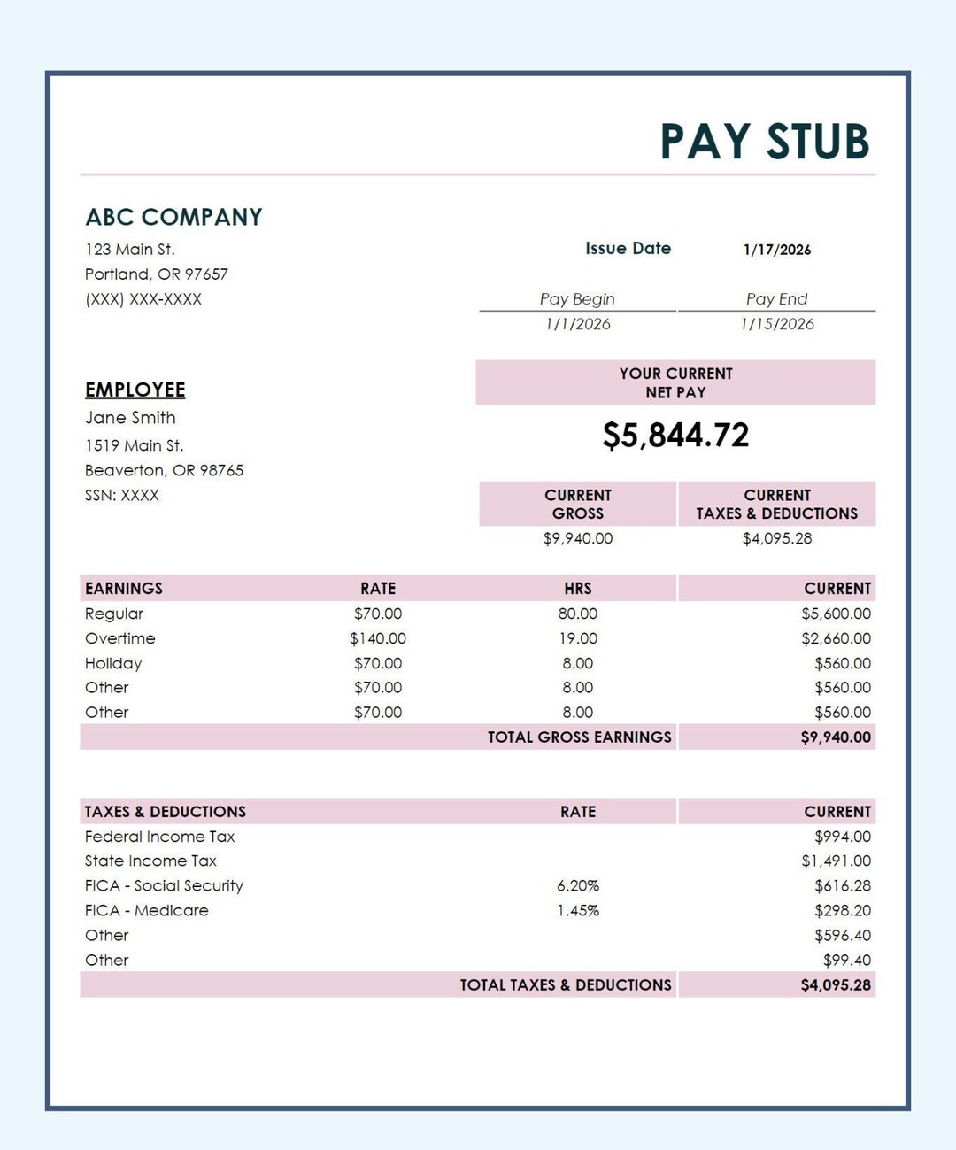 Paystub Template, Earnings Statement, Business Paystub Paystub Template ...