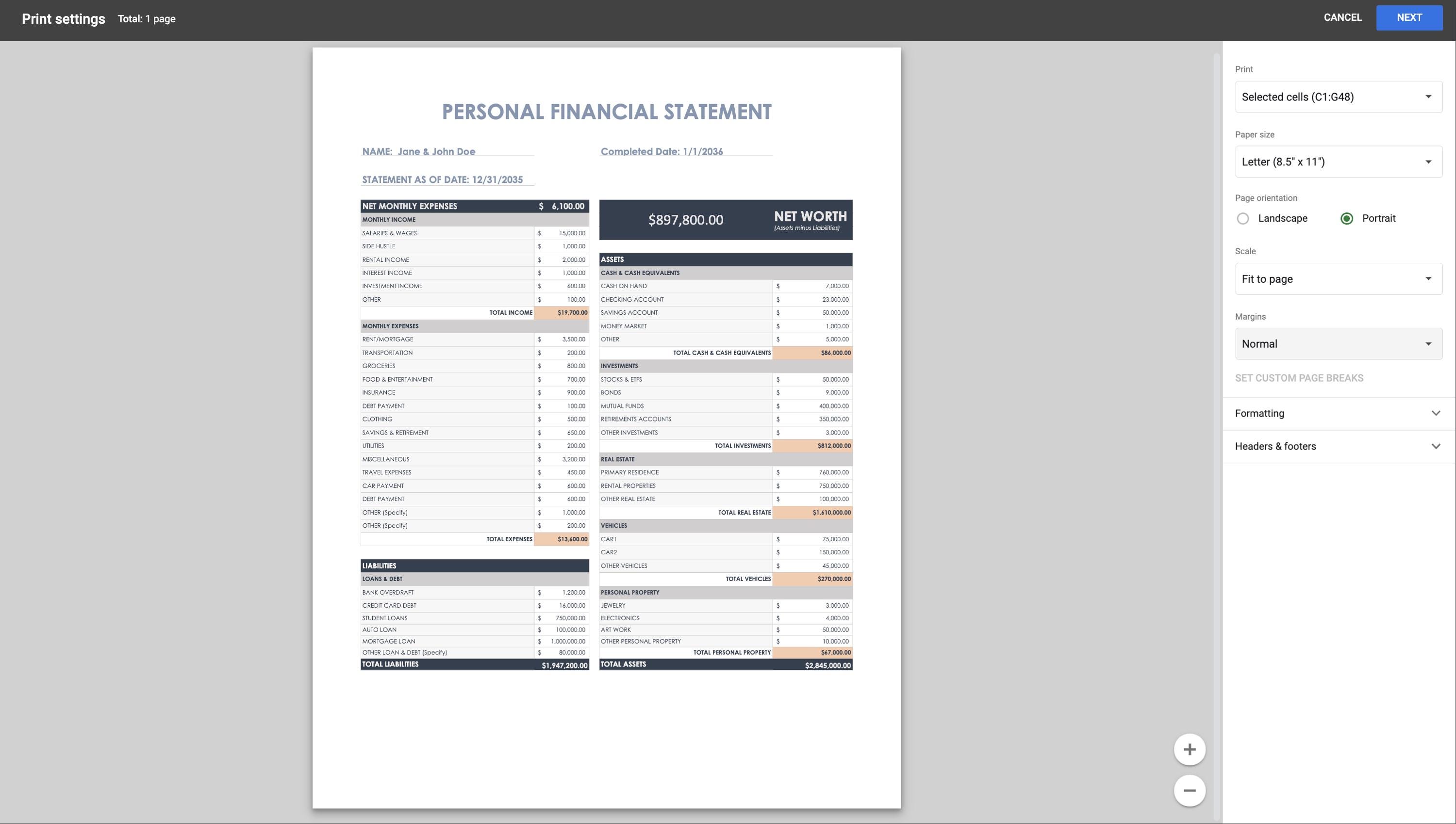 Personal Financial Statement Template: Net Worth Tracker (excel ...