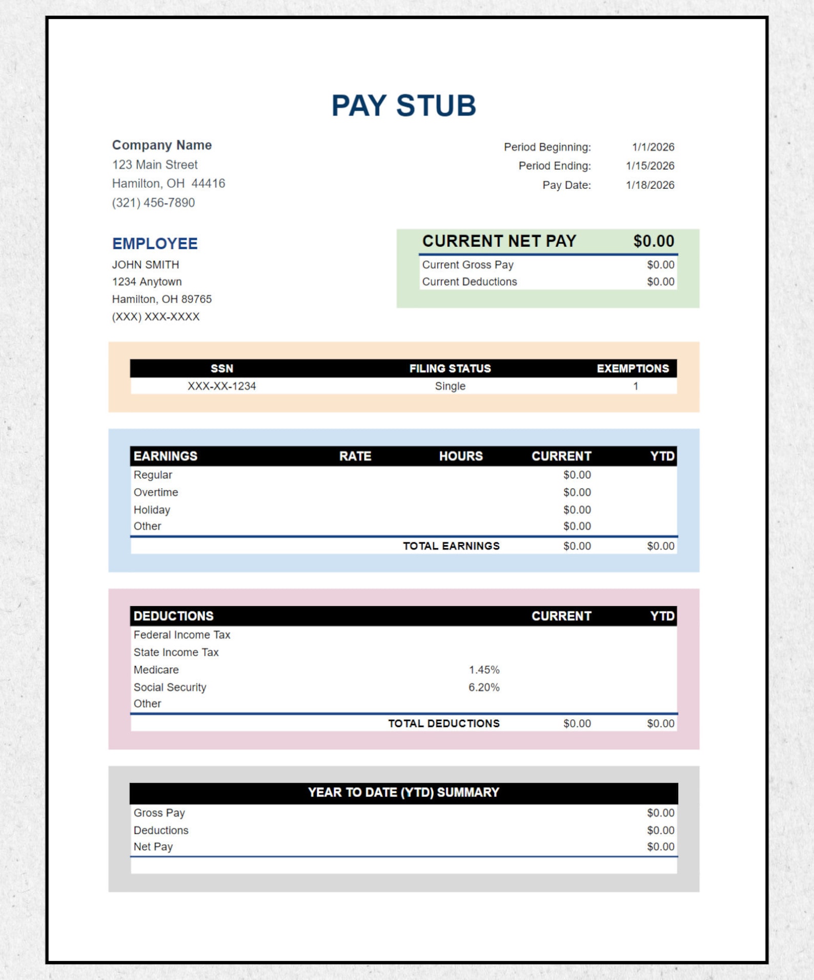 Paystub Template, Earnings Statement, Employee Payroll, Small Business ...