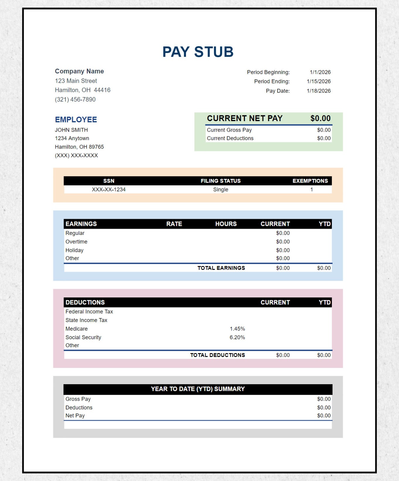 Paystub Template, Earnings Statement, Employee Payroll, Small Business ...