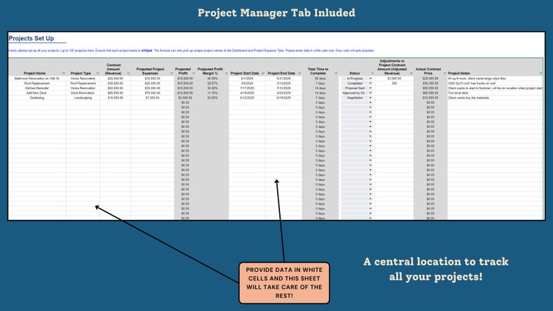 Project Cost Tracker, Project Management, Project Profit and Expense ...
