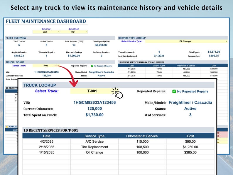 Fleet Maintenance Spreadsheet and DOT Record Tracker | Owner Operator ...