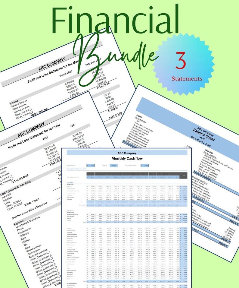 Financial Statements Bundle, Income Statement, Balance Sheet, Profit ...