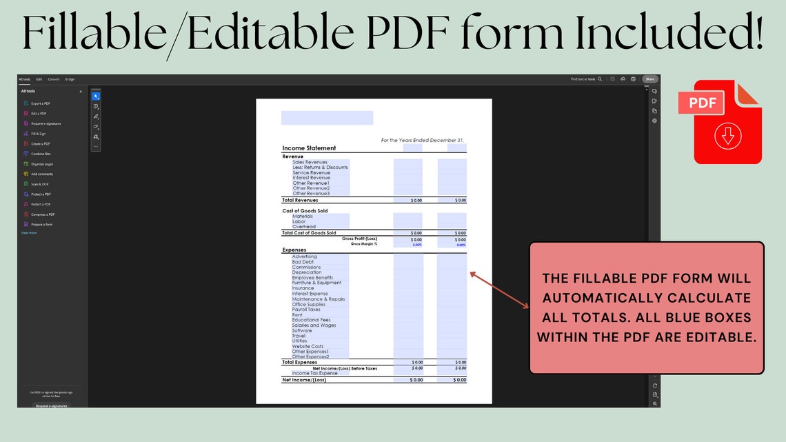 Two Year Income Statement Template (excel & Google Sheets) - Etsy