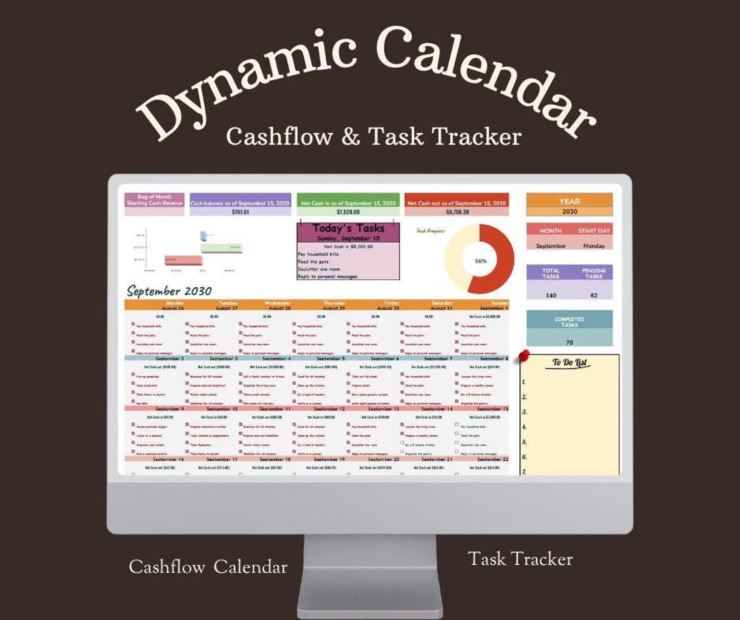 Dynamic Cash Flow Calendar: Cashflow and Task Tracker (google Sheets ...